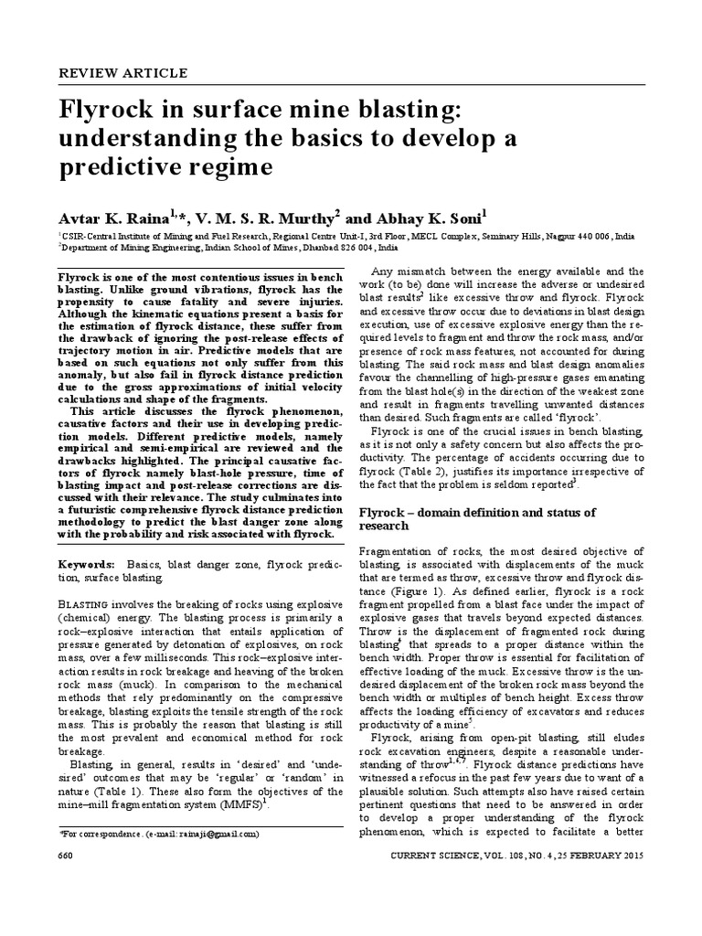 Flyrock in Surface Mine Blasting: Understanding The Basics To Develop A Predictive Regime | PDF ...