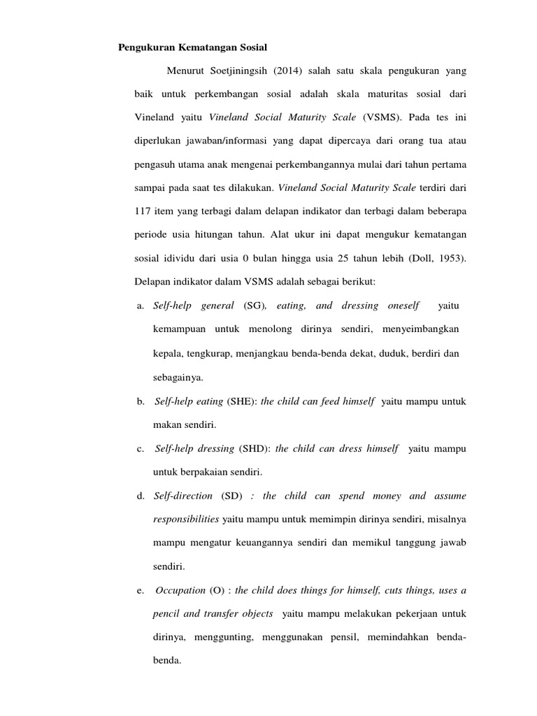 Pengukuran Kematangan Sosial VSMS | PDF
