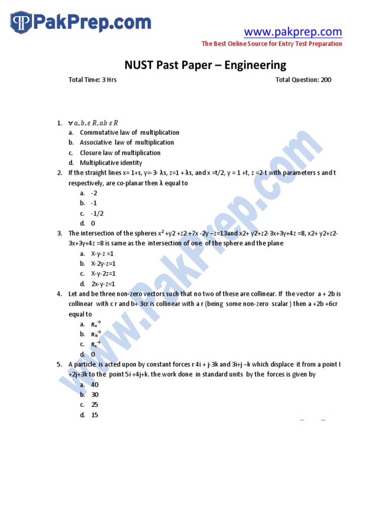 NUST Entry Test Preparation Guide | PDF | Rotation Around A Fixed Axis ...