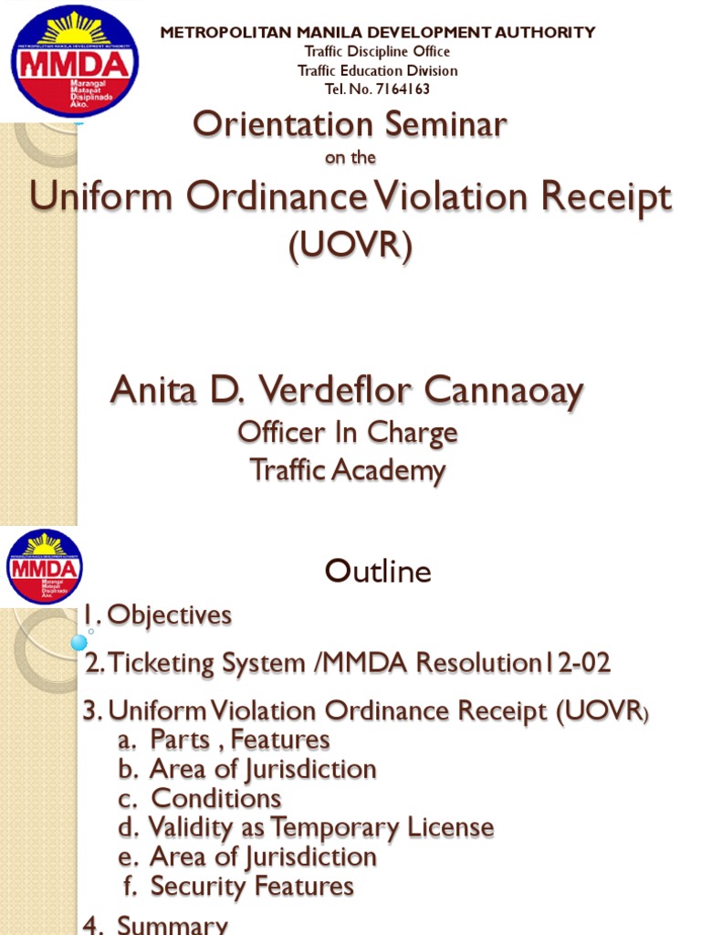 MMDA UOVR Orientation | PDF | Traffic Ticket | Government
