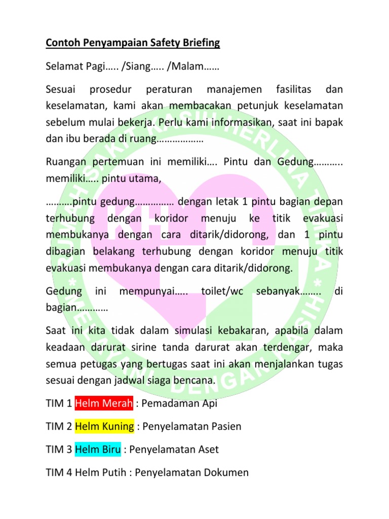 Contoh Penyampaian Safety Briefing | PDF