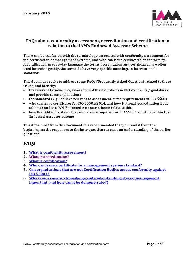 Faqs About Conformity Assessment, Accreditation and Certification in ...