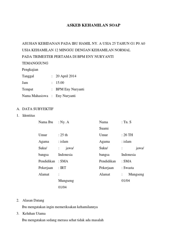 Asuhan Kebidanan Ibu Hamil Trimester 1 | PDF
