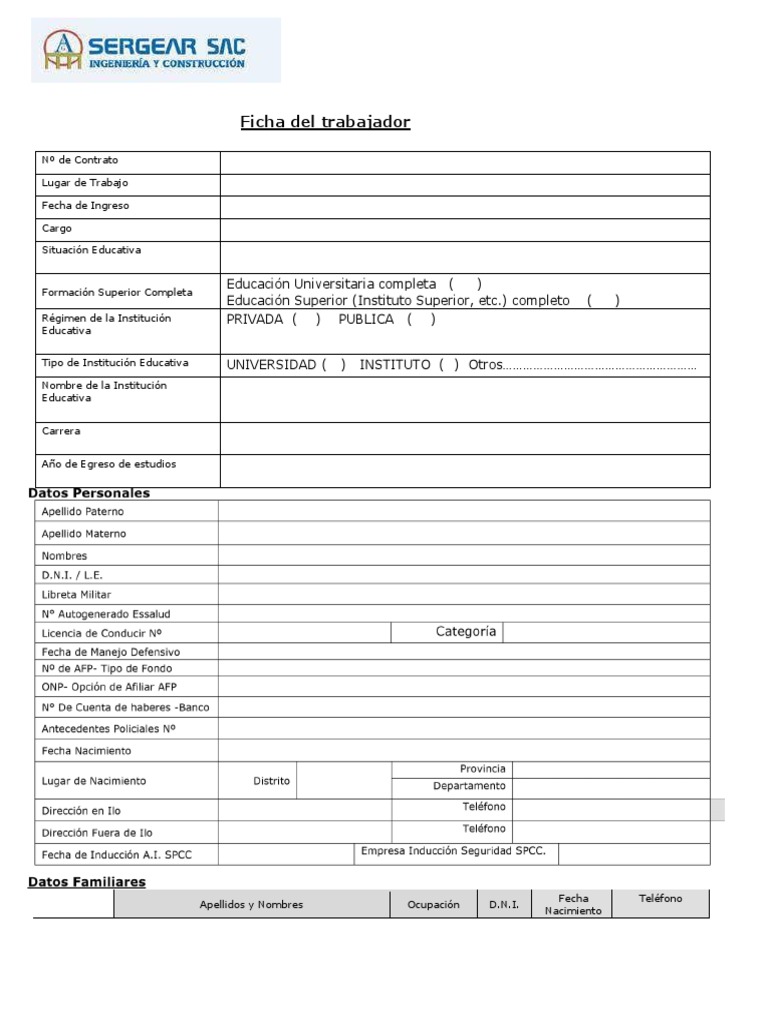 Formato Ficha de Trabajador | PDF