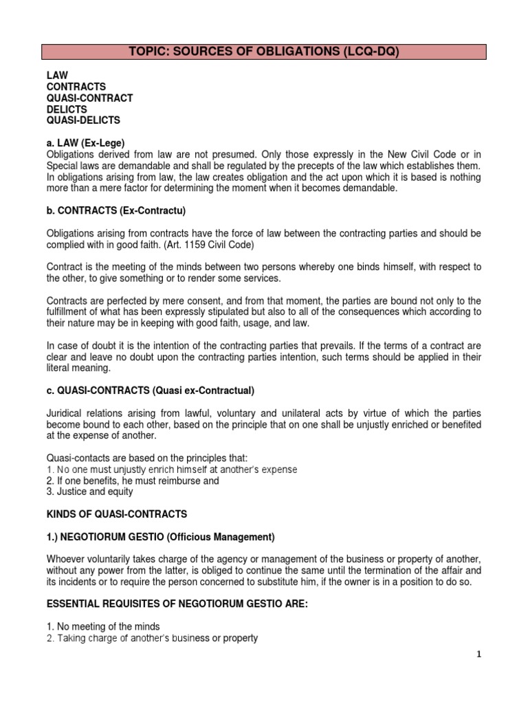 Oblligation and Contracts Reviewer Summarize | PDF | Negligence | Law Of Obligations