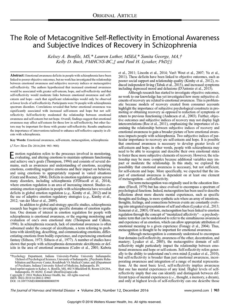 The Role of Metacognitive Self-Reflectivity in Emotional Awareness and ...