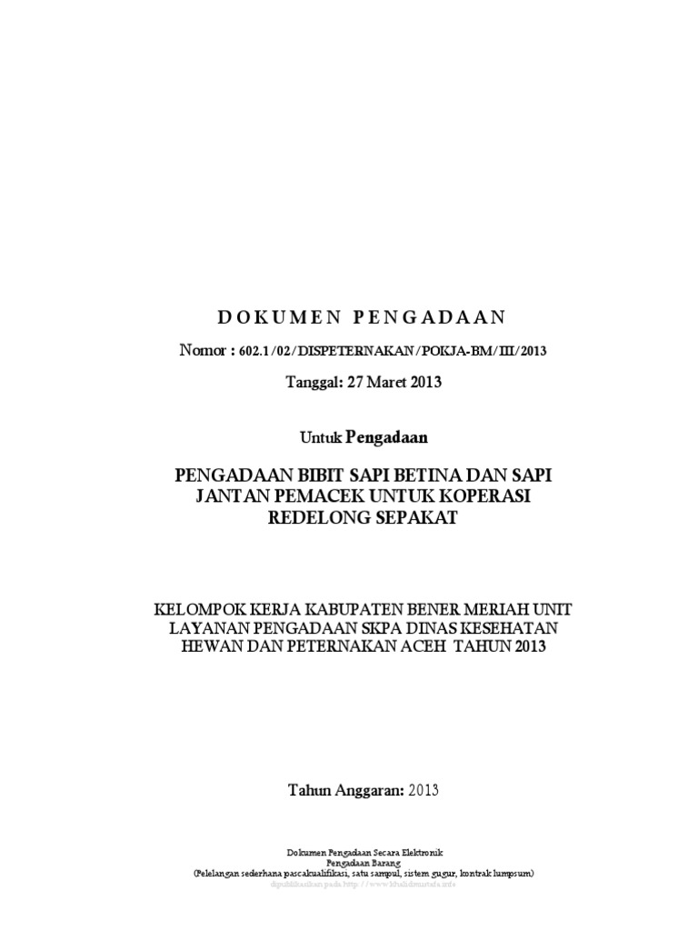 Dokumen Pengadaan Sapi Peternakan PDF | PDF