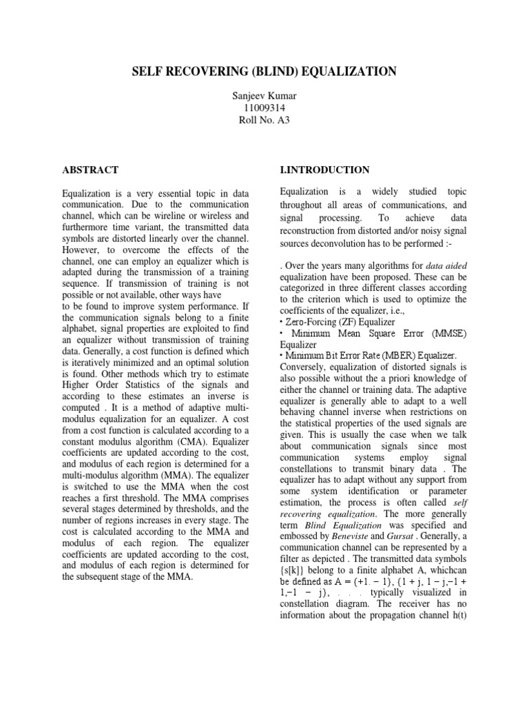 Blind Equalization Techniques Explained | PDF | Filter (Signal Processing) | Equalization (Audio)
