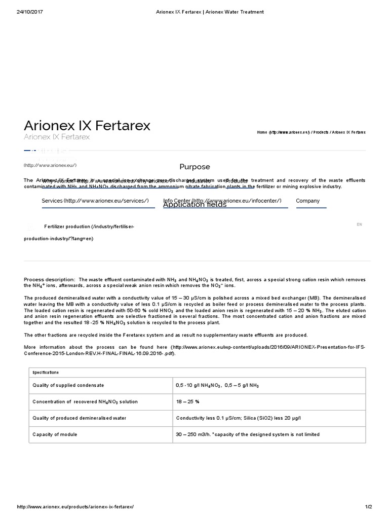 Arionex IX Fertarex - Arionex Water Treatment | PDF | Chemical ...