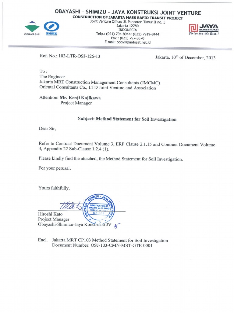 103-LTR-OSJ-126-13 Method Statement For Soil Investigation | PDF
