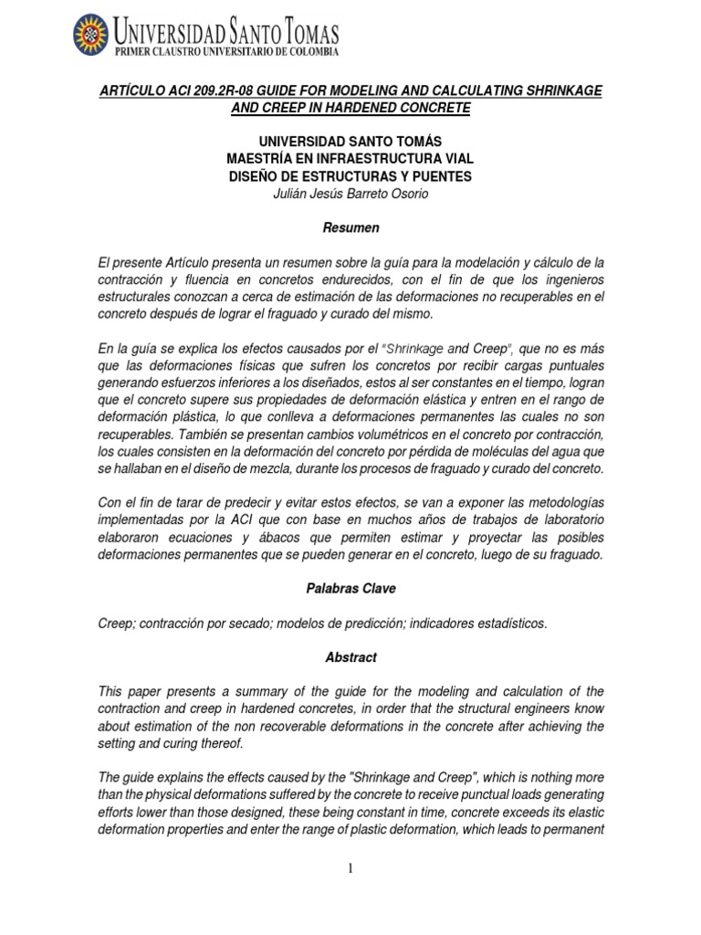 Artículo Aci 209 2r 08 Guide For Modeling And Calculating Shrinkage And Creep In Hardened