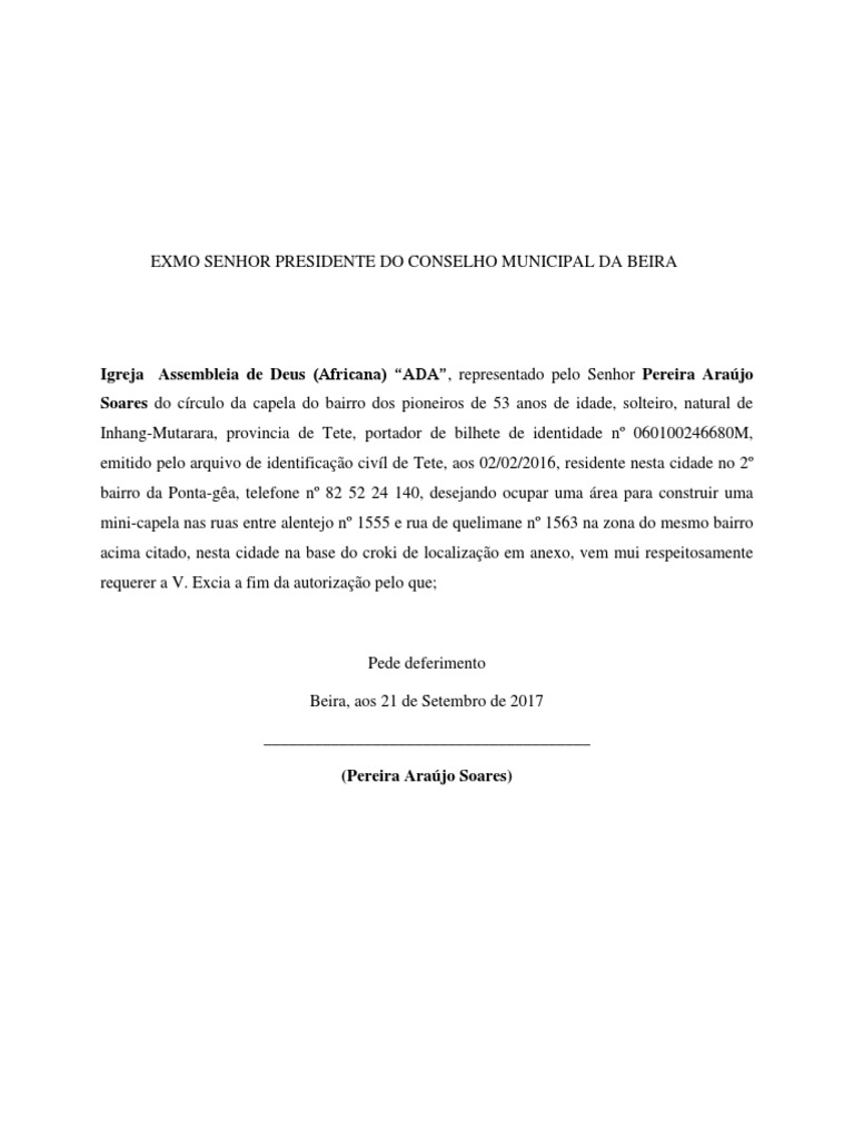 Exmo Senhor Presidente Do Conselho Municipal Da Beira | PDF