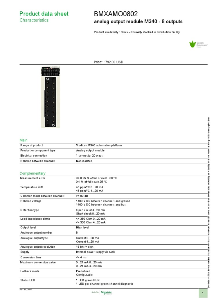 Modicon X80 Modules - BMXAMO0802 | PDF | Analogue Electronics | Power ...
