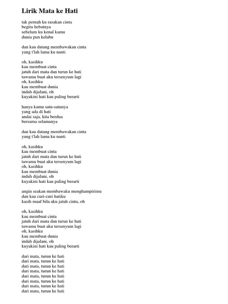 Lirik Mata Ke Hati | PDF