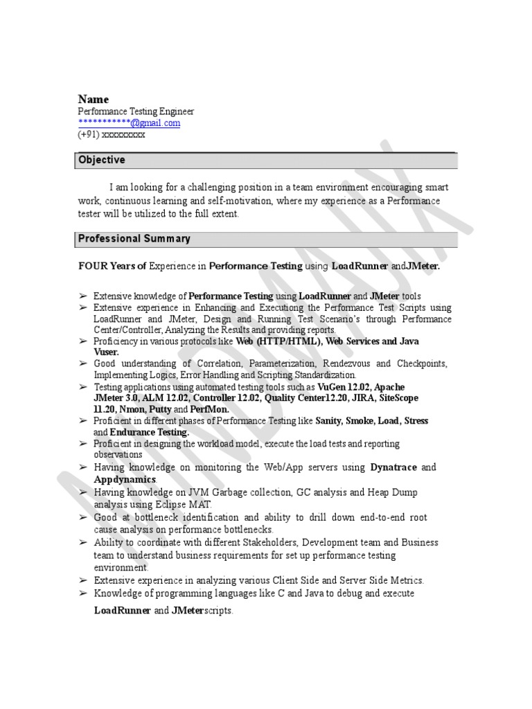 JMeter Sample Resume Sample 2 | PDF | Web Service | World Wide Web