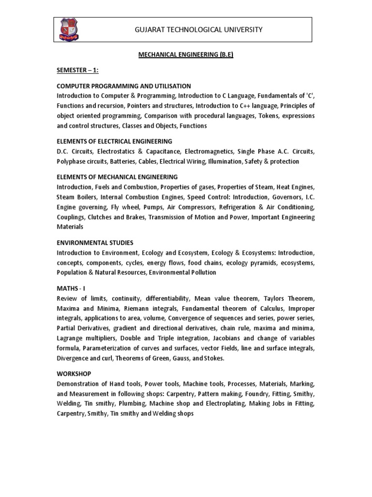 GTU Syllabus BE Mechanical | PDF | Internal Combustion Engine | Thermal ...