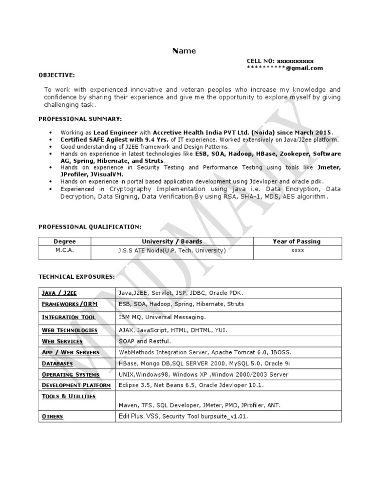 JMeter Sample Resume Sample 3 | Java (Programming Language) | Java Server Pages