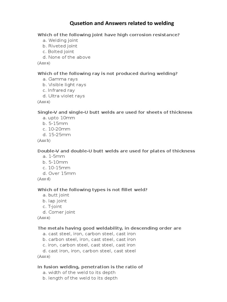 Welding Questions and Answers Guide | PDF | Welding | Construction