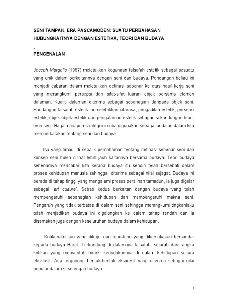 Seni Tampak, Era Pascamoden: Suatu Perbahasan Hubungkaitnya Dengan ...