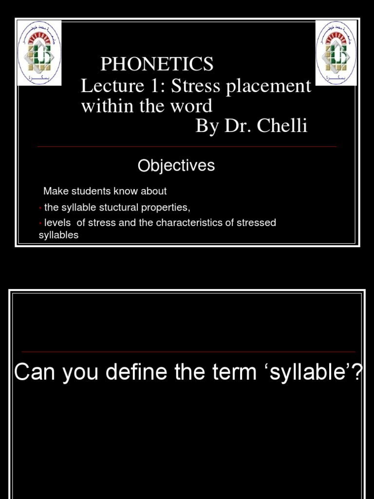 LECTURE 1 Word Stress Slides | PDF | Syllable | Stress (Linguistics)