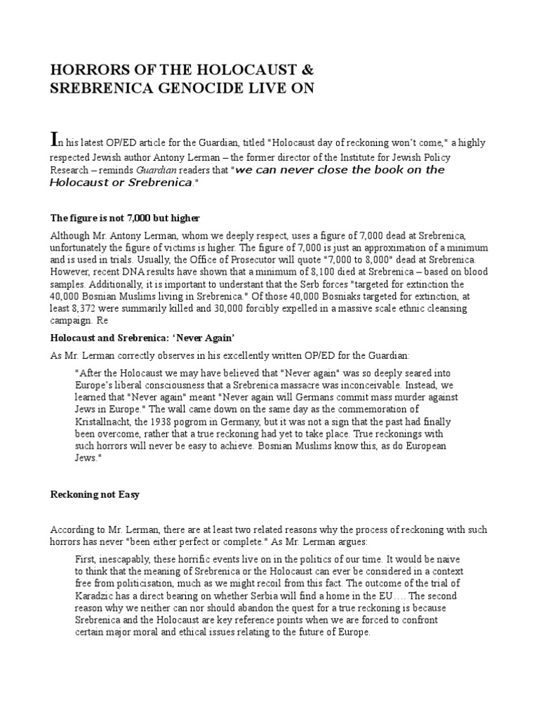 Jewish Policy-Maker Antony Lerman Wants Srebrenica Genocide and ...