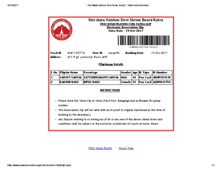 __ Shri Mata Vaishno Devi Shrine Board __ Yatra Parchi Services ...