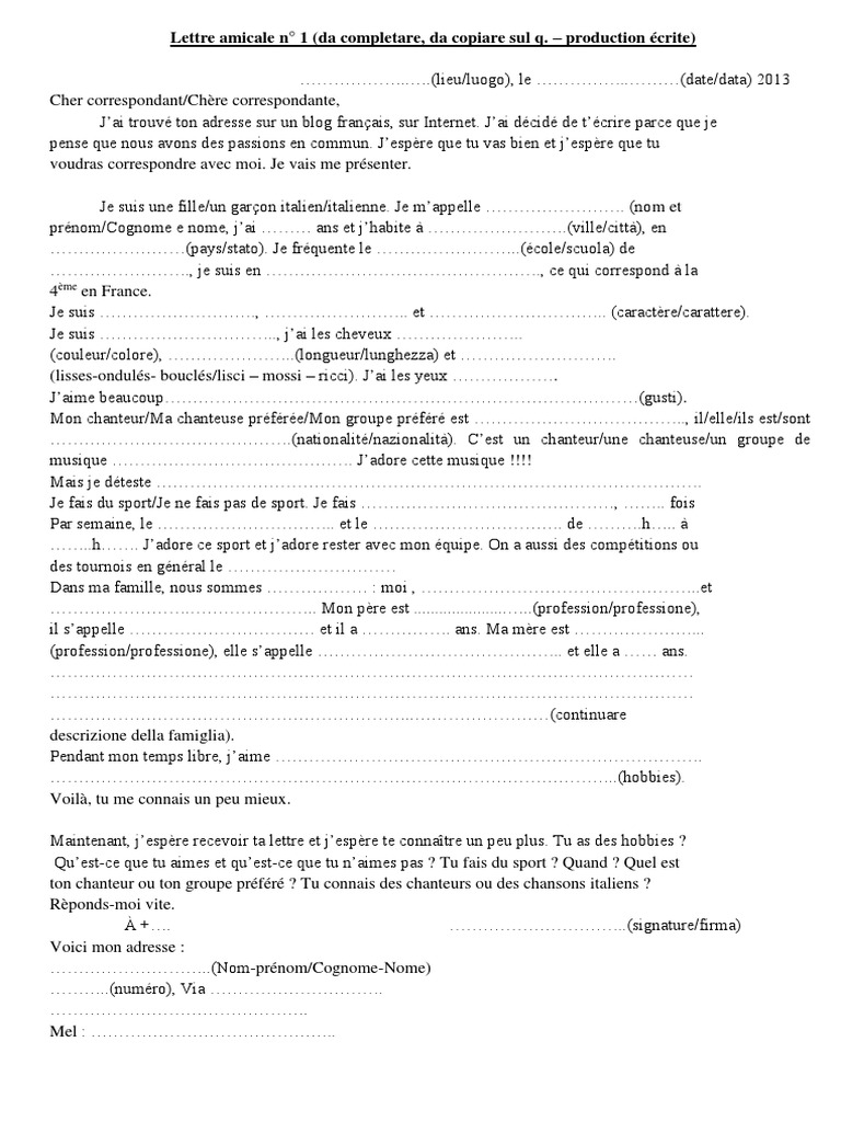Lettre amicale pour CM2 | PDF | Loisirs