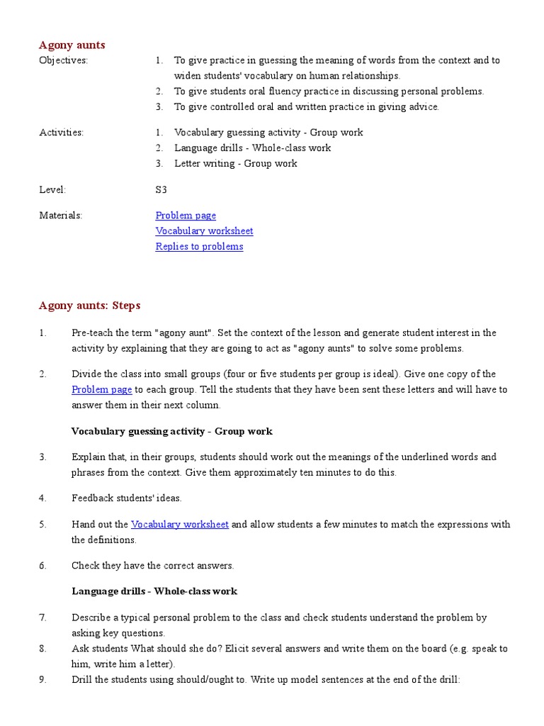 Agony Aunts | Download Free PDF | Second Language | Vocabulary