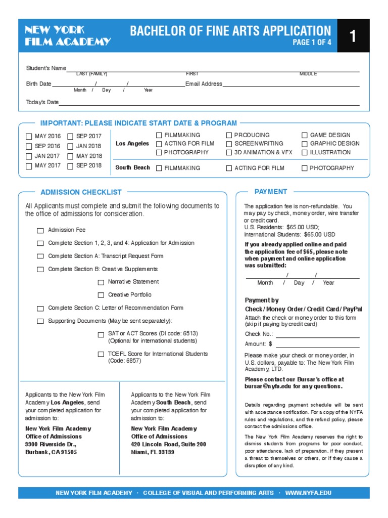 BFA Application Form | PDF | Audition | Cheque