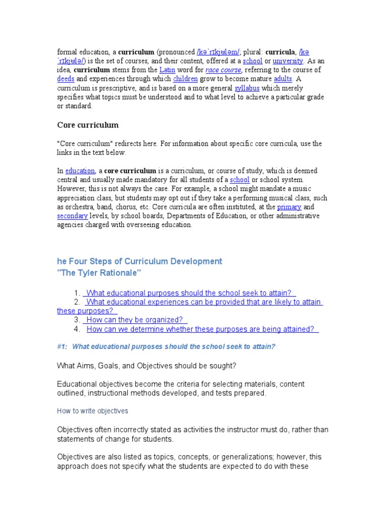 Core Curriculum: He Four Steps of Curriculum Development "The Tyler ...