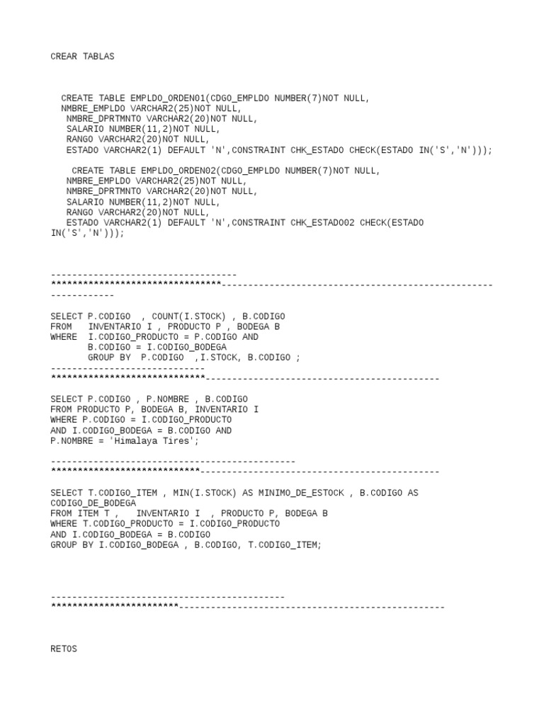 Retos PL/SQL | PDF | Bases de datos | Gestión de datos