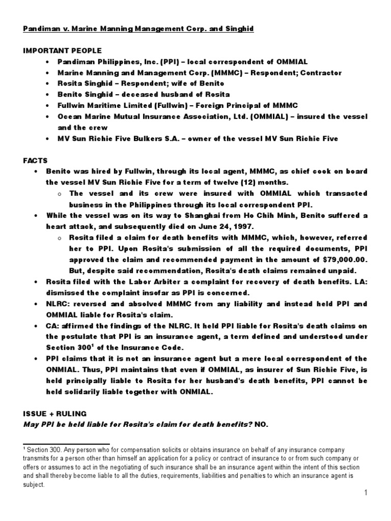 Liability in Pandiman v. MMMC Case | PDF | Law Of Agency | Insurance