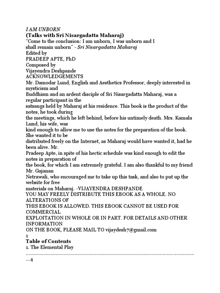 I AM UNBORN - Sri Nisargadatta Maharaj | PDF | Maya (Illusion) | Brahman