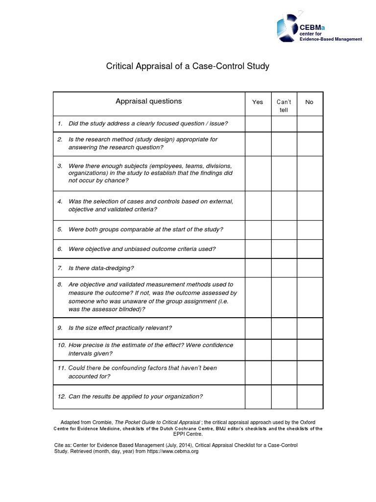 Critical Appraisal of A Case-Control Study | PDF