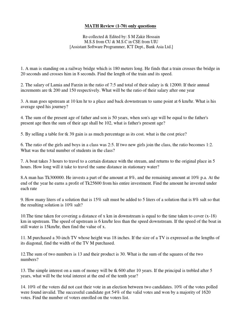 Bank MCQ & Written MATH Review | PDF | Taxes | Interest