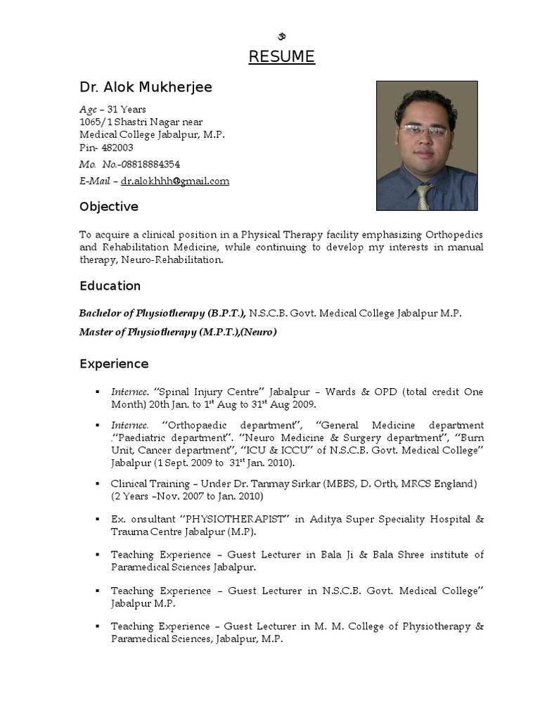 Resume Alok (M.P.T.) | Download Free PDF | Physical Therapy | Health Care
