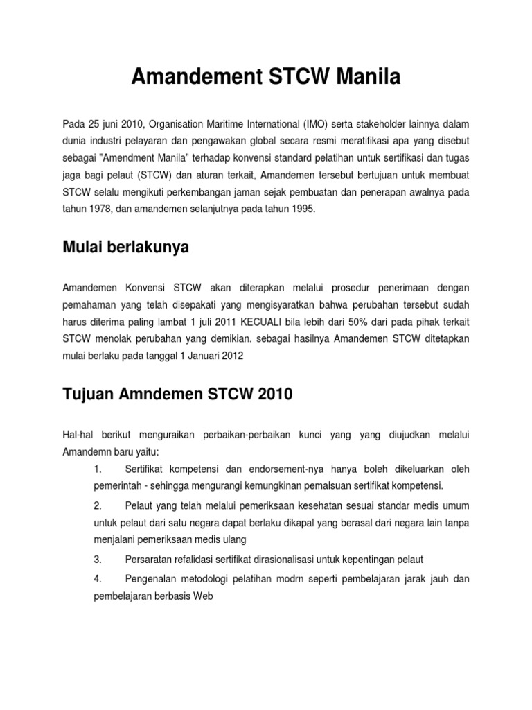 Amandement STCW Manila 2010 | PDF