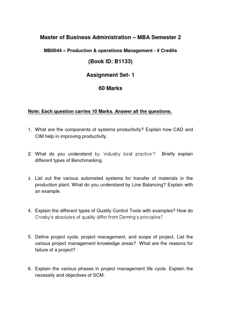 MB0044 Production and Operation Management Fall 10 | PDF | Business