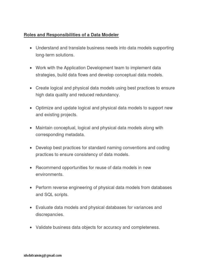 Roles and Responsibilities of A Data Modeler | PDF