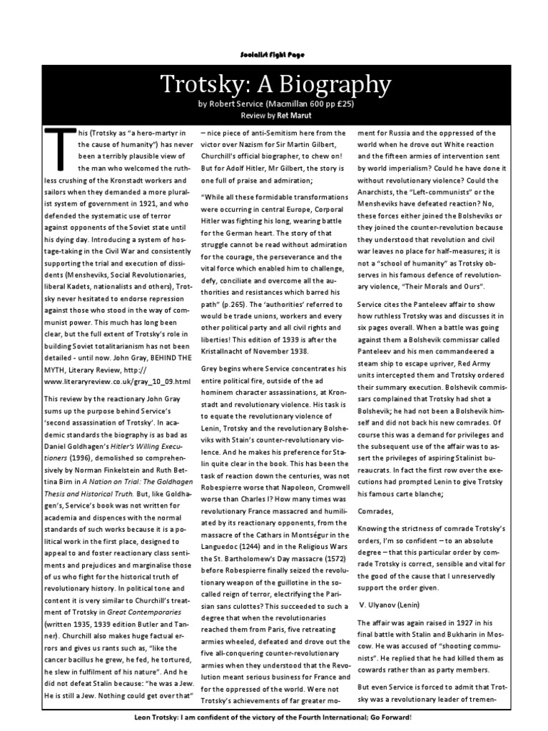 Socialist Fight Review of Biography Service Biography of Trotsky | PDF