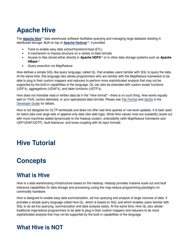 Apache Hive Tutorial | PDF | Data Type | String (Computer Science) Apache Hive Tutorial | PDF | Data Type | String (Computer Science)