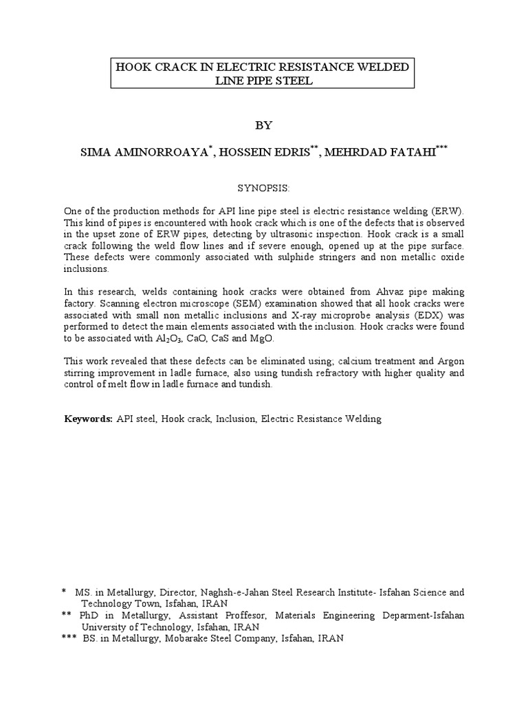 ERW Hook Crack | PDF | Steelmaking | Welding