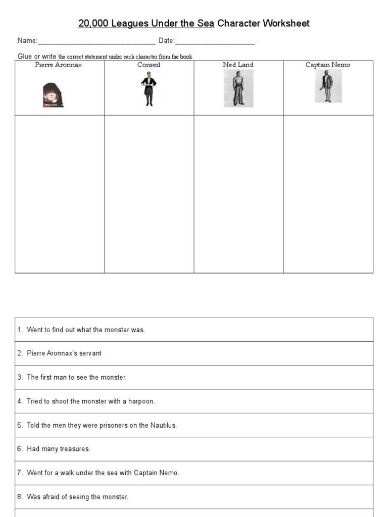 20,000 Leagues Character Worksheet | PDF | Twenty Thousand Leagues ...