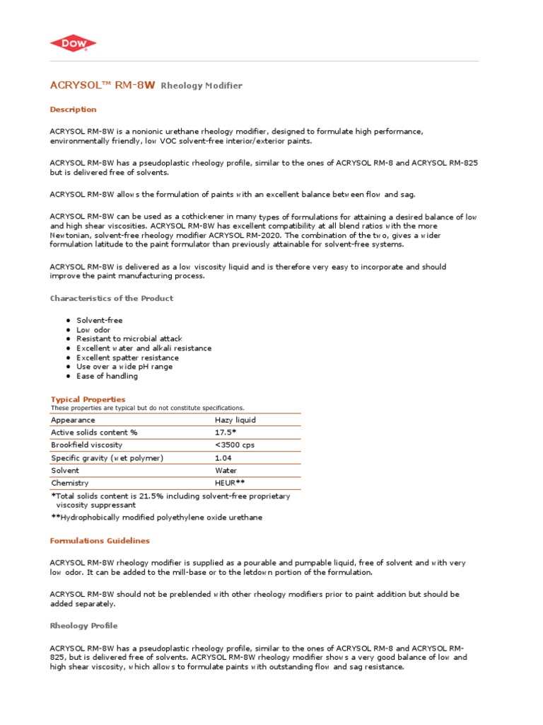 Acrysol rm-8w 3 | PDF | Rheology | Paint