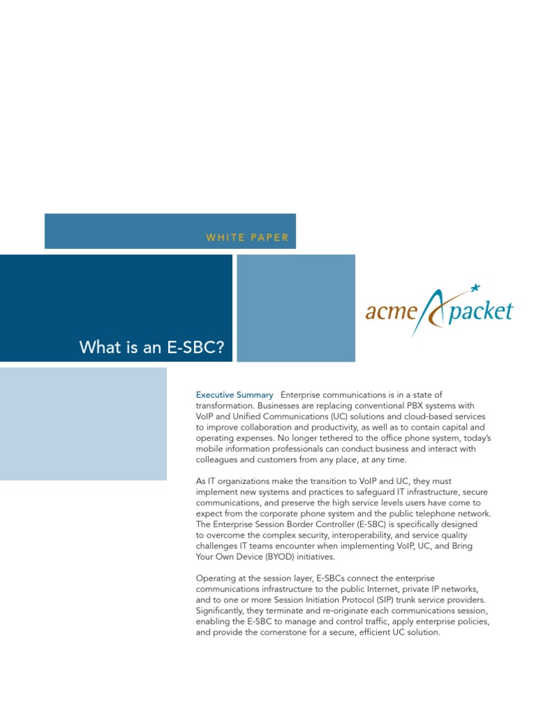 What Is An E-SBC?: White Paper | PDF | Session Initiation Protocol ...