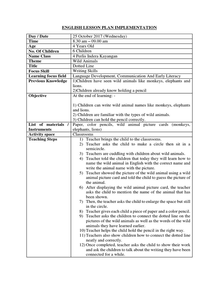 English Lesson Plan Implementation (Rpa) | PDF | Lesson Plan | Classroom