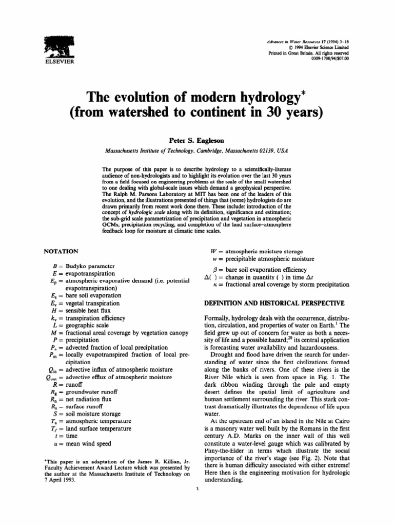 The Evolution of Modern Hydrology. Peter S. Eagleson | PDF | General ...