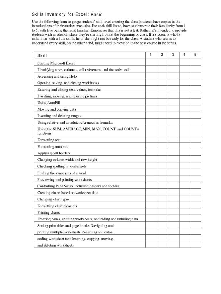 Skills Inventory For Excel: Basic | PDF