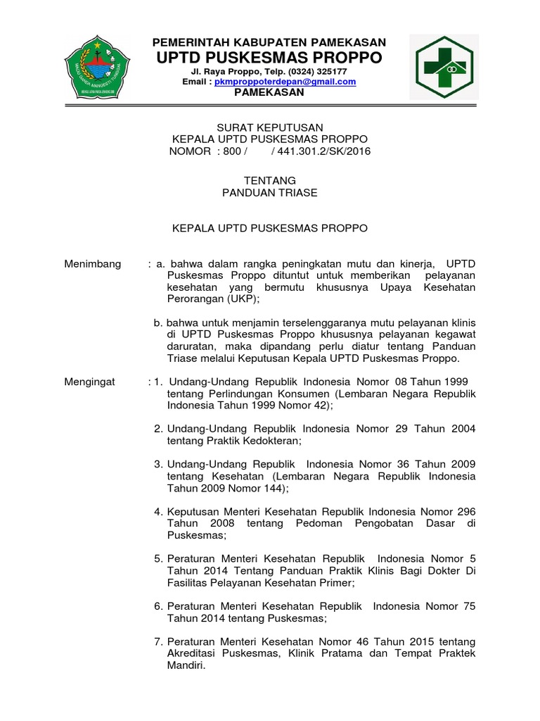Contoh SK Triase | PDF | Kesehatan Holistik