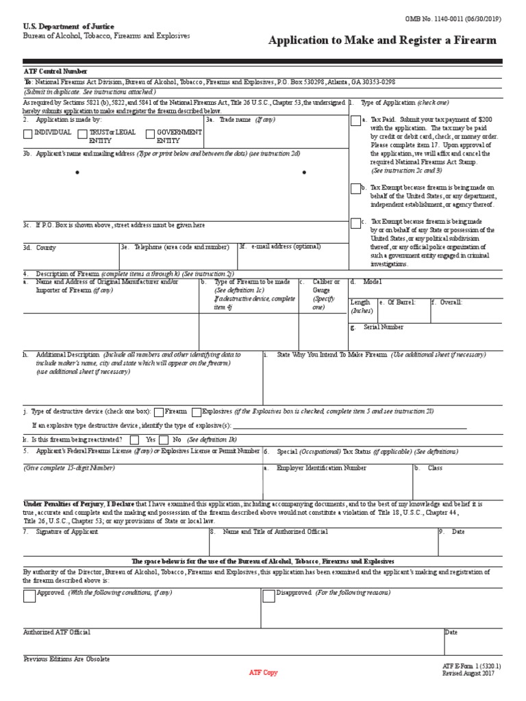 ATF Form 1 Application Guide | PDF | Bureau Of Alcohol | Common Law